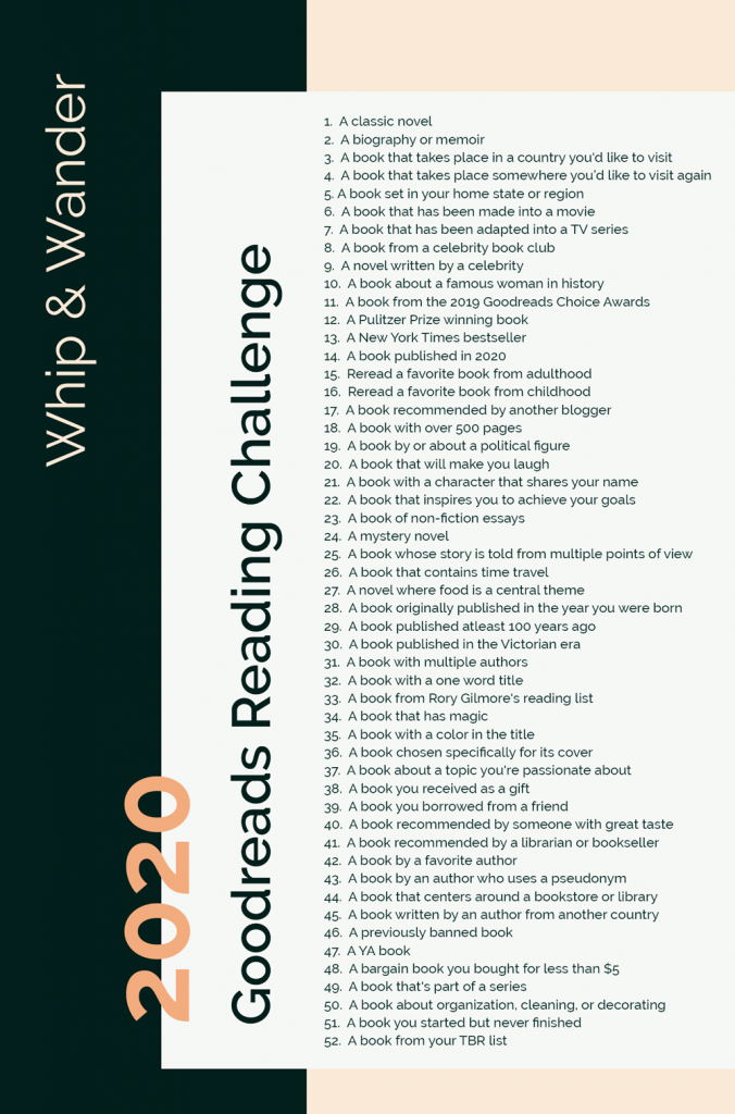 Whip & Wander Goodreads Reading Challenge: 52 weeks of books to shake ...