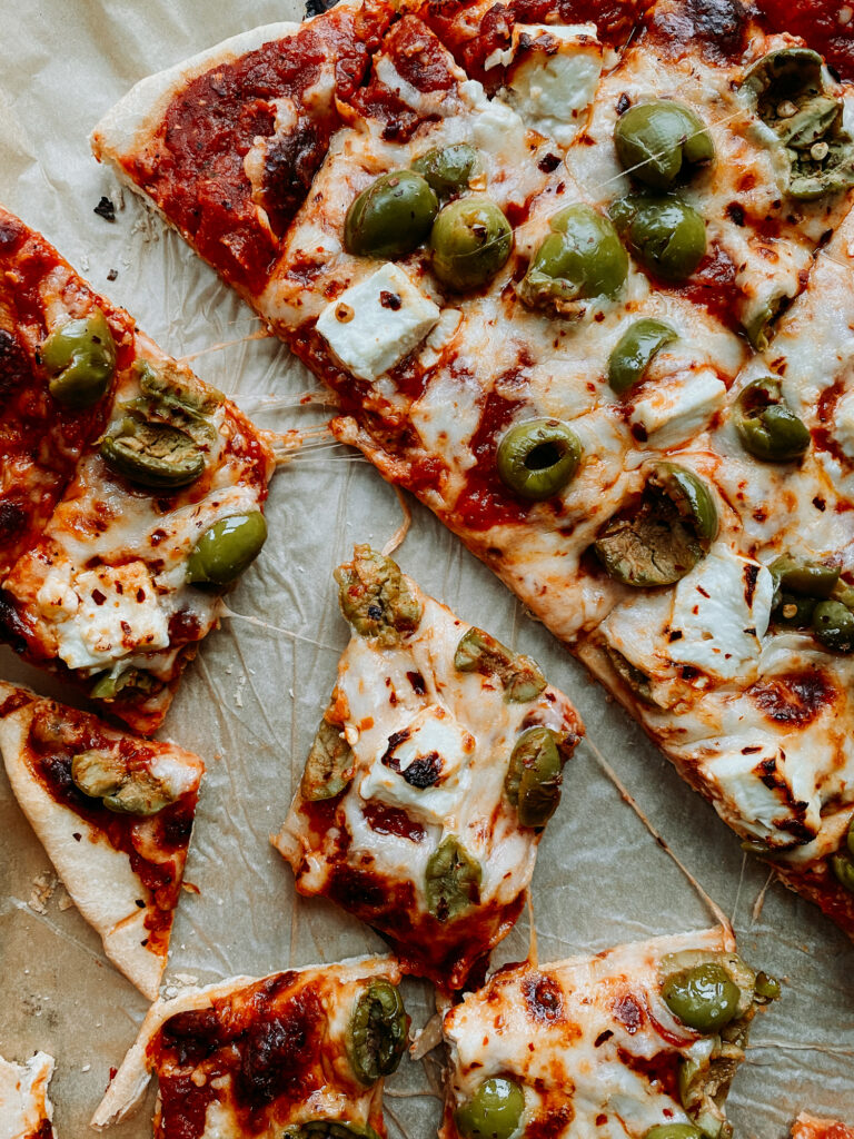 Green Olive and Feta Pizza - Whip & Wander
