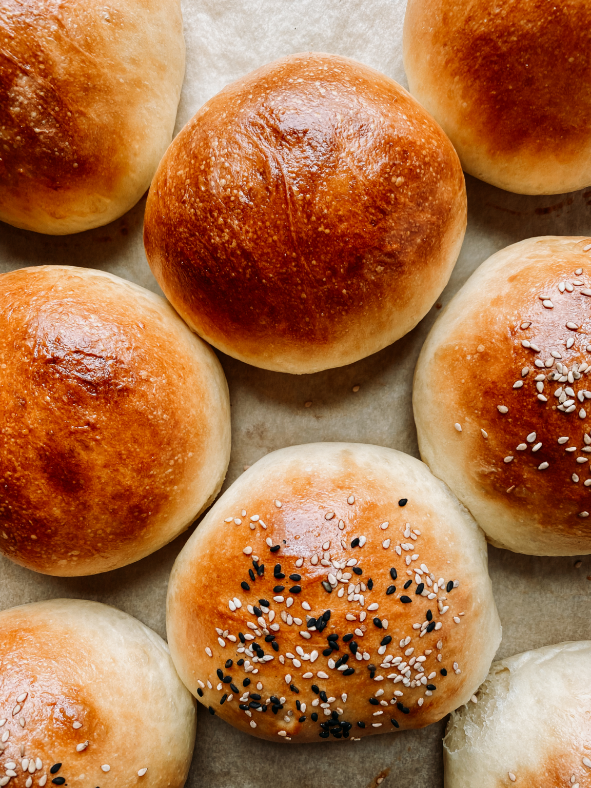 No-Knead Classic Burger Buns - Whip & Wander