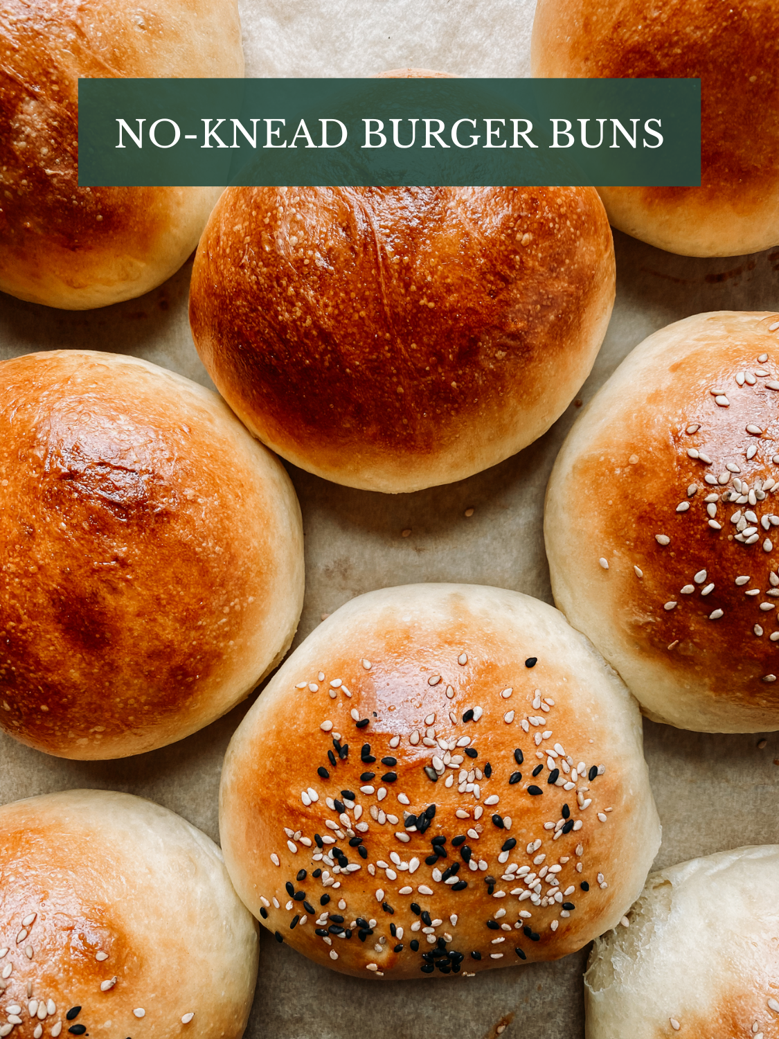 No-Knead Classic Burger Buns - Whip & Wander